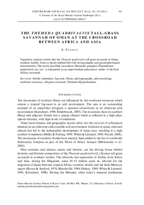 Pdf The Themeda Quadrivalvis Tall Grass Savannah Of Oman At The Crossroad Between Africa And Asia