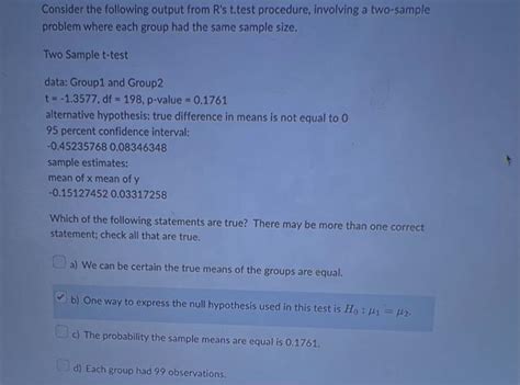 Solved Consider The Following Output From R S T Test Chegg