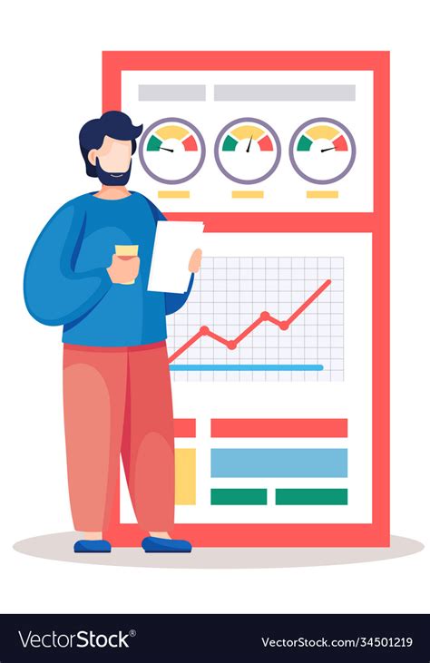 Bearded Man Analyzes Graphs And Charts Royalty Free Vector
