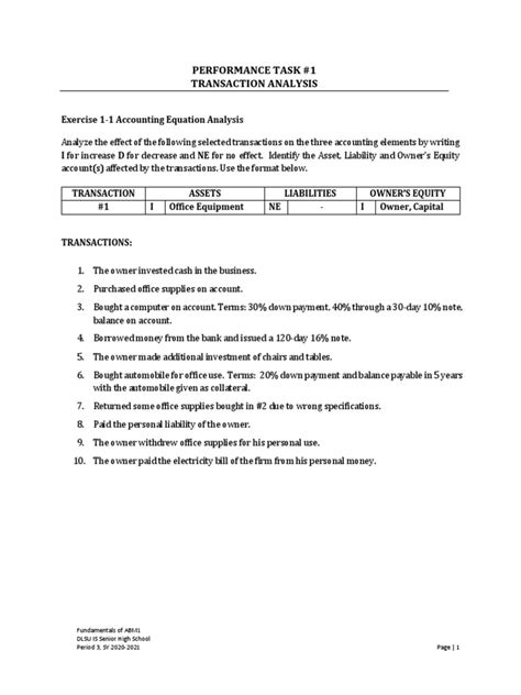 Pt 1 Transaction Analysis Pdf Expense Equity Finance