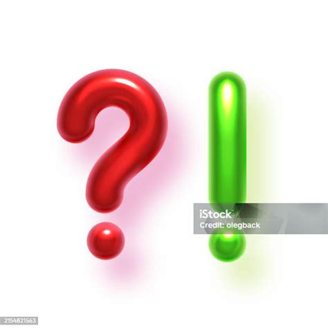 느낌표와 물음표가 설정됩니다 빨간색과 녹색 경고 풍선 금속 글꼴로 아이콘을 물어보세요 주의 Faq 위험 기호 중요 정보 고지 3d 현실적인 벡터 일러스트 레이 션 0명에