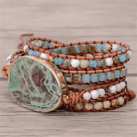 5 Layer Turquoise Jasper Stone Leather Wrap Bracelet Zenshopworld