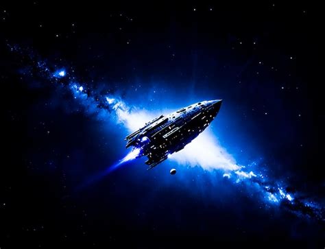 Spaceship Orbits Dark Galaxy Glowing Blue Comet Generated By Ai