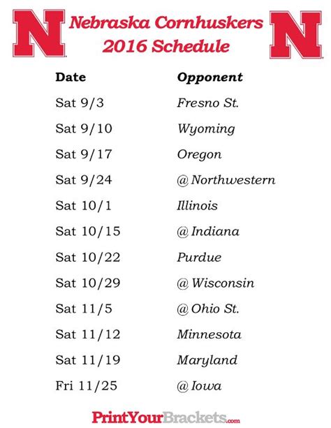 Printable Husker Football Schedule Printable Multiplication Tables