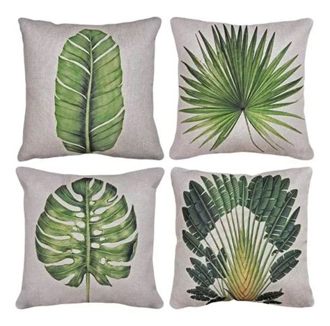 Kit Capas Linho Cru Almofada Folha Planta Natureza X Parcelamento Sem Juros