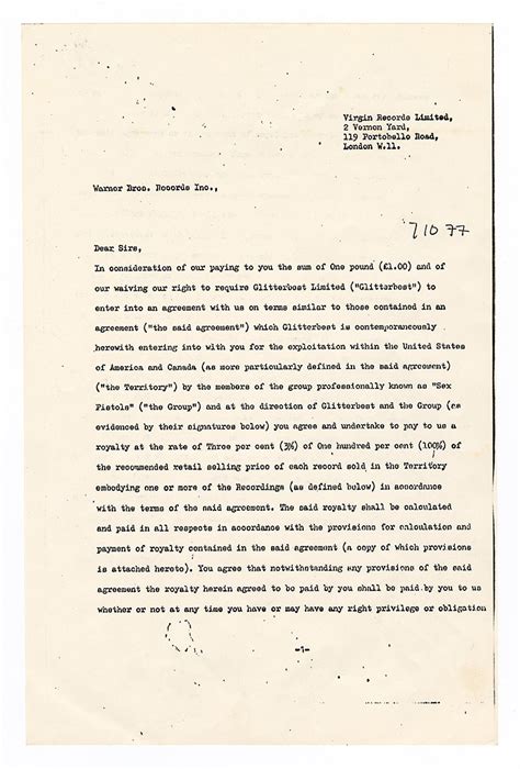 Lot Detail Sex Pistols 1977 Signed Royalty Agreement