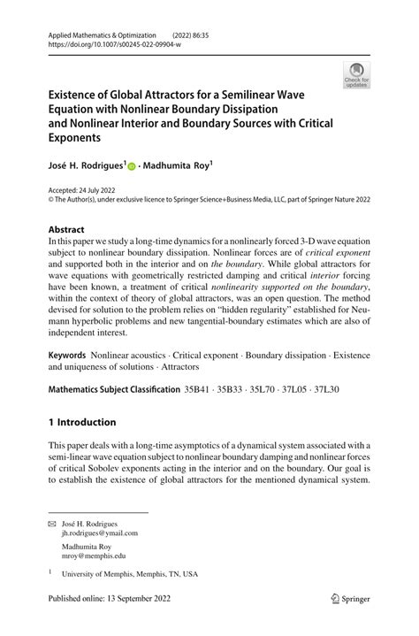 PDF Existence Of Global Attractors For A Semilinear Wave Equation