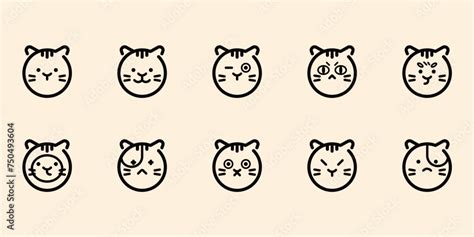 고양이의 표정을 재미있는 표정으로 픽토그램 아이콘화 하여 표현하였음 Stock Vector Adobe Stock