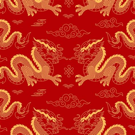 Handgezeichnetes Chinesisches Drachenmuster Kostenlose Vektor