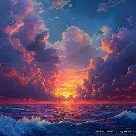 AI创作图唯美大海风景油画 海上落日插画 大幅海上美景 海洋海洋日出装饰画 海天一色油画 大海高清油画 海边日落油画 海天一色艺术画 大海日出
