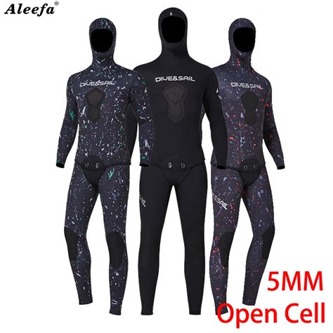 남성용 Cr 네오프렌 스피어피싱 잠수복 위장 후드 프리 다이빙 슈트 스쿠버 다이빙 5mm Aliexpress