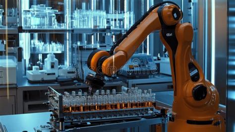 Robotic Arm Analyzing Samples In High Tech Laboratory Stock Image