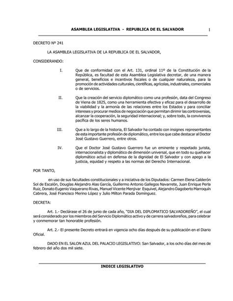ASAMBLEA LEGISLATIVA REPUBLICA DE EL SALVADOR
