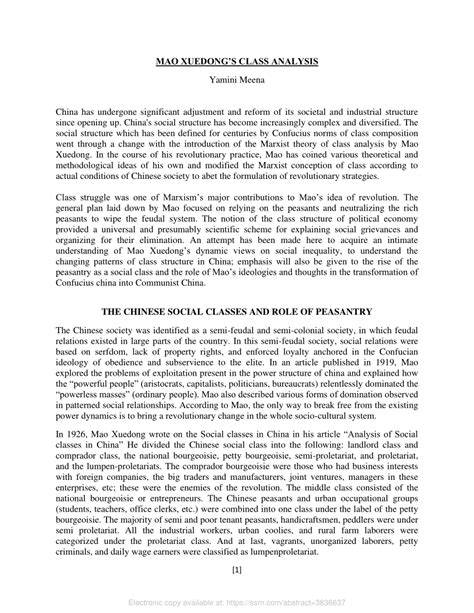 Pdf Mao Xuedongs Class Analysis In China