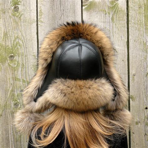 Oversized Ushanka For Woman Real Raccoon Fur Trapper Hat Women Fluffy