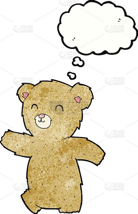 可爱的卡通泰迪熊与思想泡沫