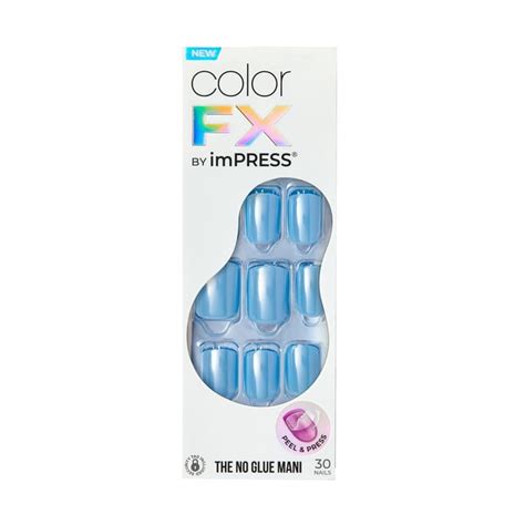 Kiss Impress Color Fx Press On Nails No Glue Needed Blue Short