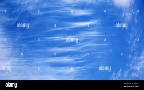 Isolated Cloudscape Background Blue Summer Sky Rippled Lines White