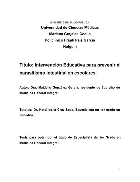 Intervención Educativa PARA Prevenir EL MINISTERIO DE SALUD PÚBLICA Universidad de Ciencias