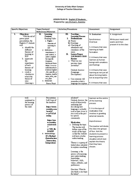 3is Lesson Plan Theories Of Learning Pdf Motivation Motivational