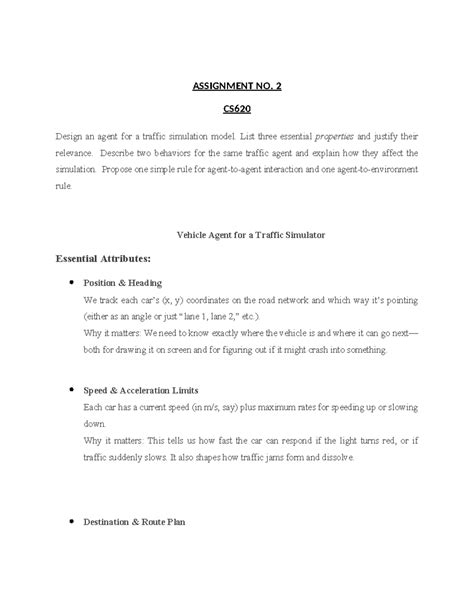 Cs620 Assignment 2 Traffic Simulation Agent Design And Behavior
