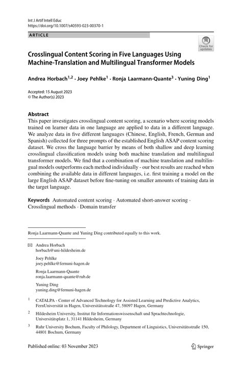 Pdf Crosslingual Content Scoring In Five Languages Using Machine