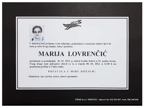 Marija Lovrenčić Osmrtnice