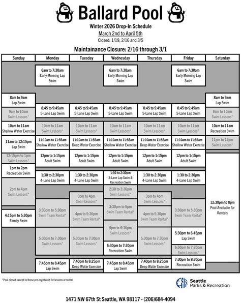 Stadium Swimming Pool Timetable