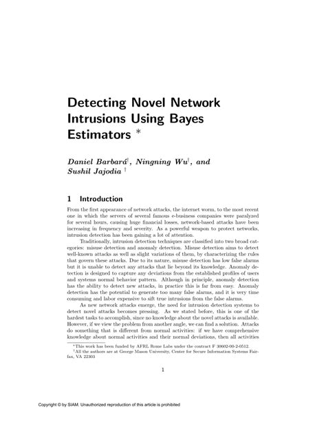 Pdf Detecting Novel Network Intrusions Using Bayes