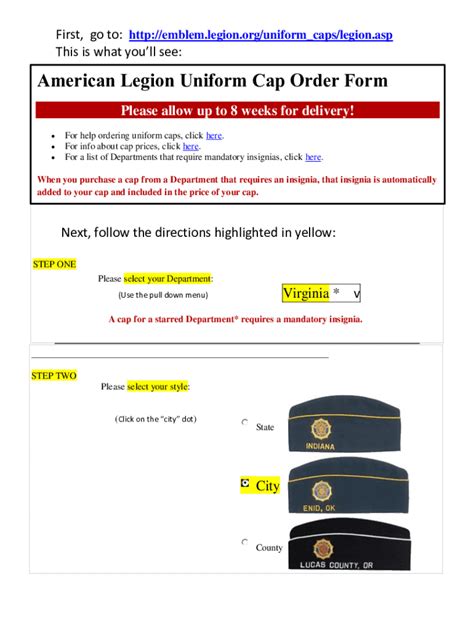 Fillable Online American Legion Uniform Cap Order Form Fax Email Print