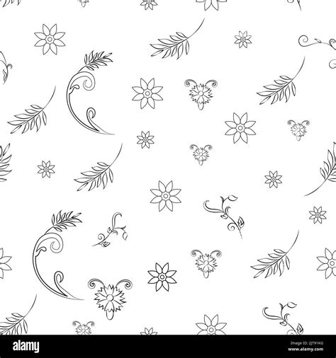 Seem Less Pattern Floral Outline Seemless Pattern Black White Beautiful