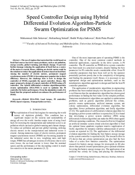 Pdf Speed Controller Design Using Hybrid Differential Evolution Algorithm Particle Swarm