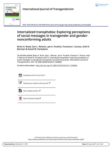 Pdf Internalized Transphobia Exploring Perceptions Of Social Messages In Transgender And