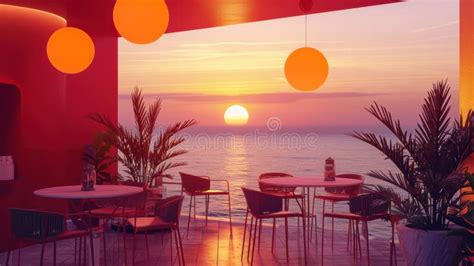 Cozy Modern Rooftop Cafe With An Open Design And Stylish Minimal Decor Stock Image Image Of