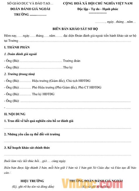 Mẫu biên bản khảo sát sơ bộ Biên bản khảo sát sơ bộ HoaTieu vn