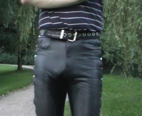 Pissing Laced Leather Pants In A Park