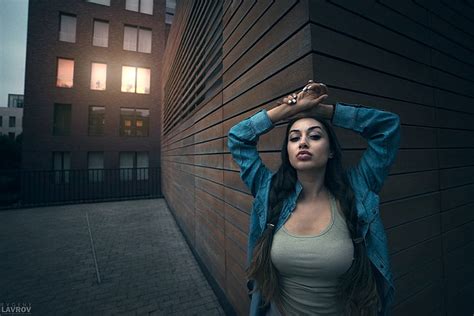 Free Download Hd Wallpaper Womens Blue Dress Shirt Portrait Big Boobs Building Juicy