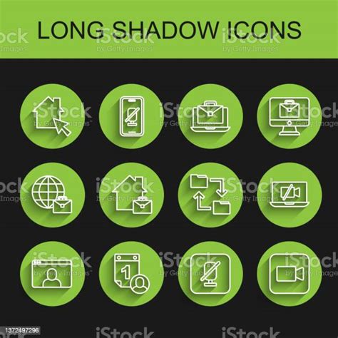 세트 라인 비디오 채팅 컨퍼런스 시간 관리 온라인 작업 음소거 마이크 카메라 카메라 오프 랩톱 및 클라우드 스토리지 문서 폴더 아이콘 벡터 0명에 대한 스톡 벡터 아트 및