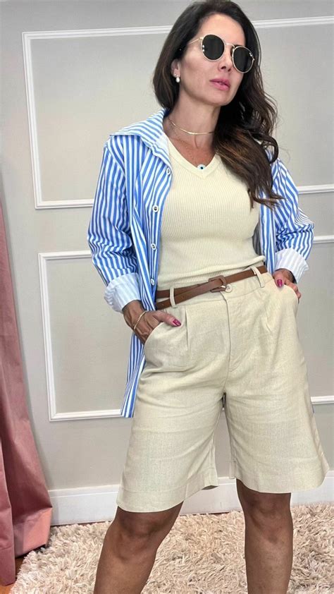 Bermuda Jorts Linho Basico Chic Moda Mulher