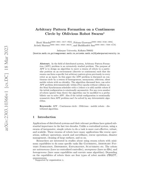 Arbitrary Pattern Formation On A Continuous Circle By Oblivious Robot Swarm Deepai