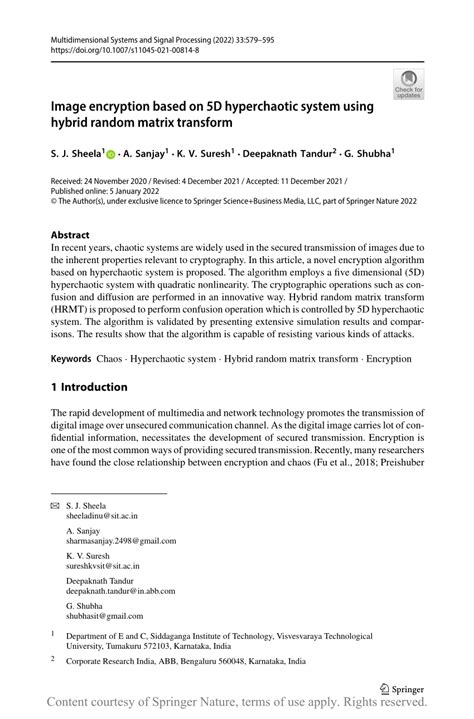 Image Encryption Based On 5d Hyperchaotic System Using Hybrid Random Matrix Transform Request Pdf
