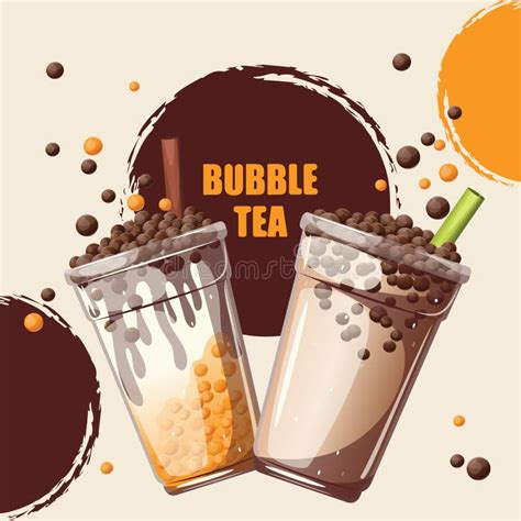 Background With Bubble Tea Bubble Tea With Tapioca In Plastic Cups