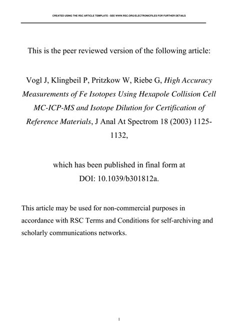 Pdf High Accuracy Measurements Of Fe Isotopes Using Hexapole Collision Cell Mc Icp Ms And