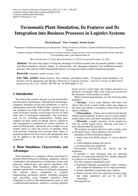 Pdf Tecnomatix Plant Simulation Its Features And Its Integration Into Business Processes In