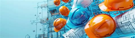 Construction Helmets And Blueprint Against Architectural Plans