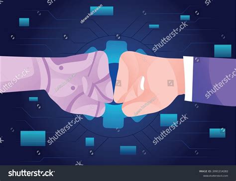 Vector Illustration Fist Bump Between Robot Stock Vector Royalty Free
