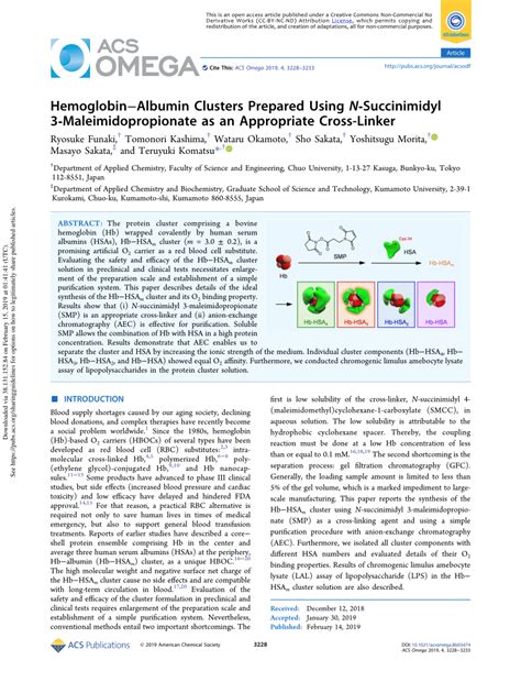 Pdf Hemoglobinalbumin Clusters Prepared Using N Succinimidyl 3
