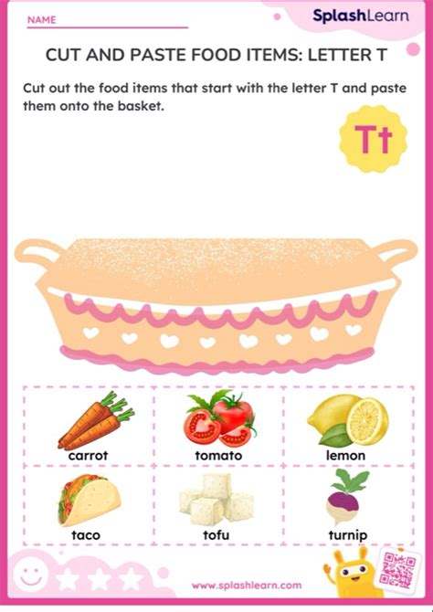 Cut And Paste Food Items Letter T Worksheet Printable English Sheet