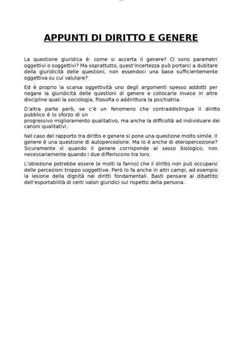 Appunti Di Diritto E Genere Docsity