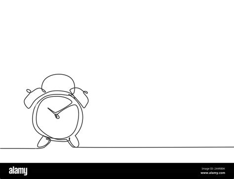 Single Continuous Line Drawing Of Old Retro Alarm Analog Clock On The